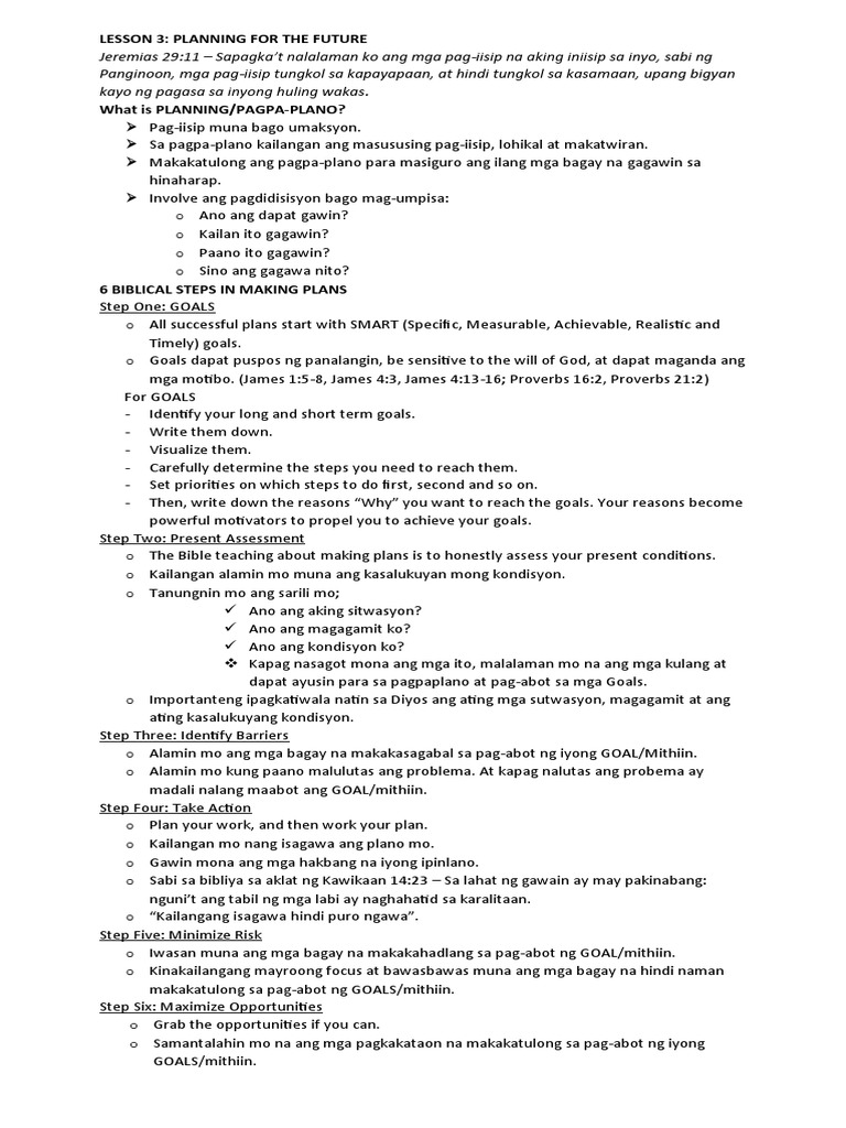 Lesson 3 - Planning For The Future | PDF