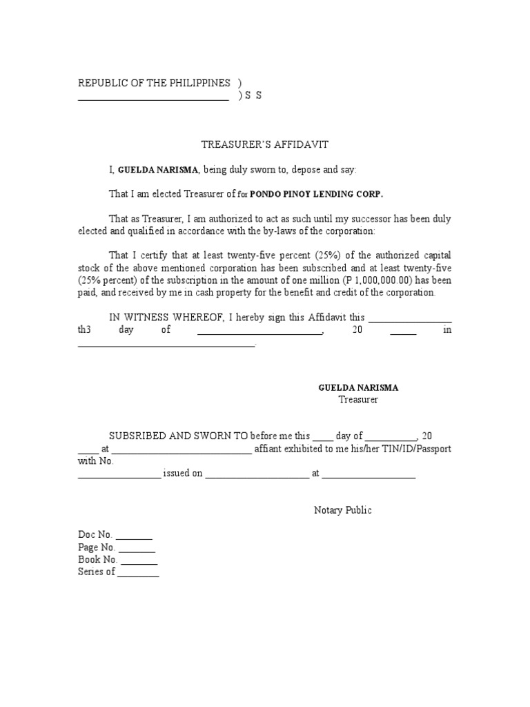 Treasurer's Affidavit | PDF