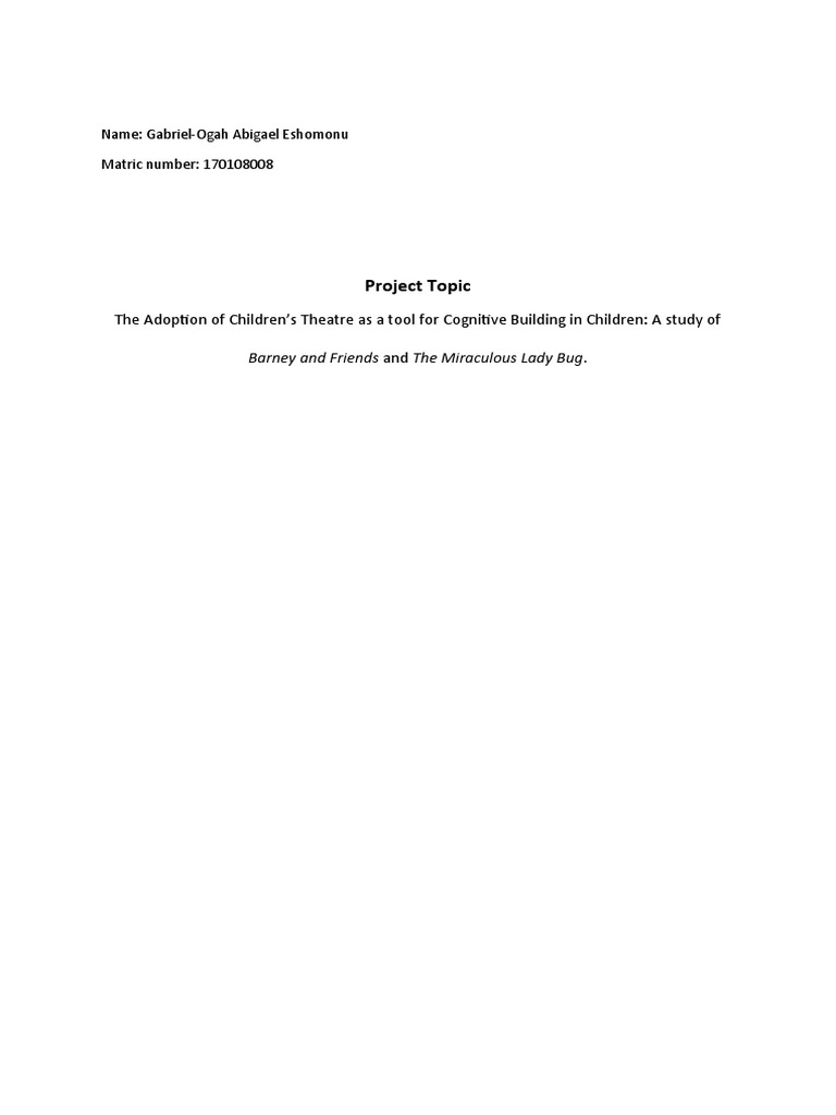 Abigael's Project Chapter One | PDF | Creativity | Cognitive Development