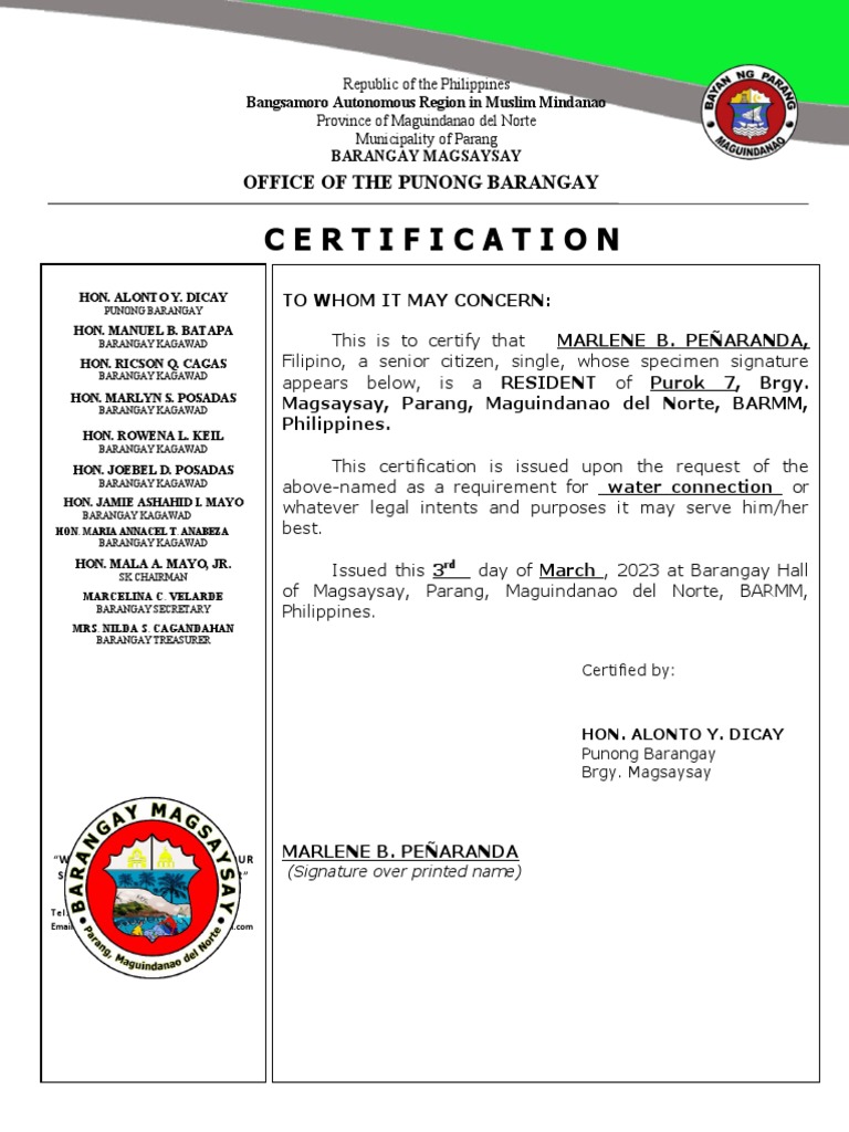 Senior Citizen Address Certification | PDF | Philippines