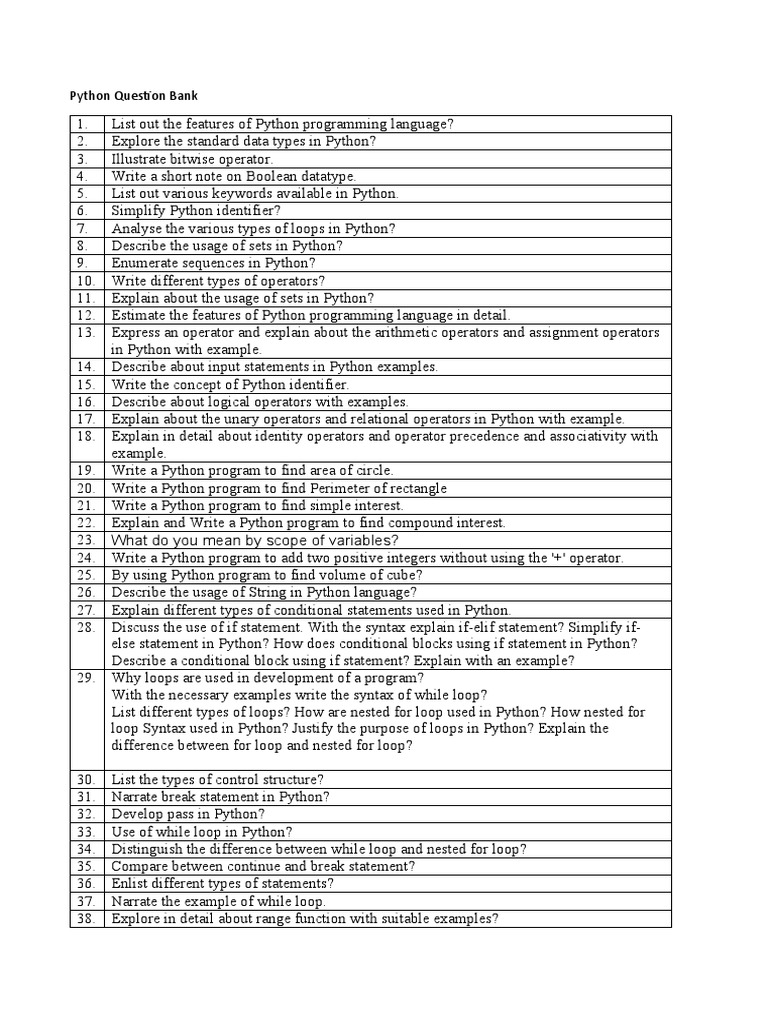 Python Question Bank Pdf Parameter Computer Programming Python 4336
