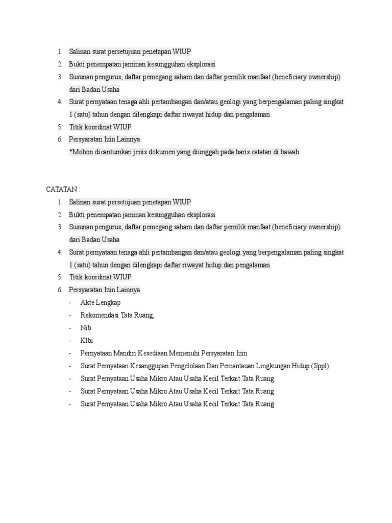 List Berkas Pengajuan IUP | PDF | Hukum