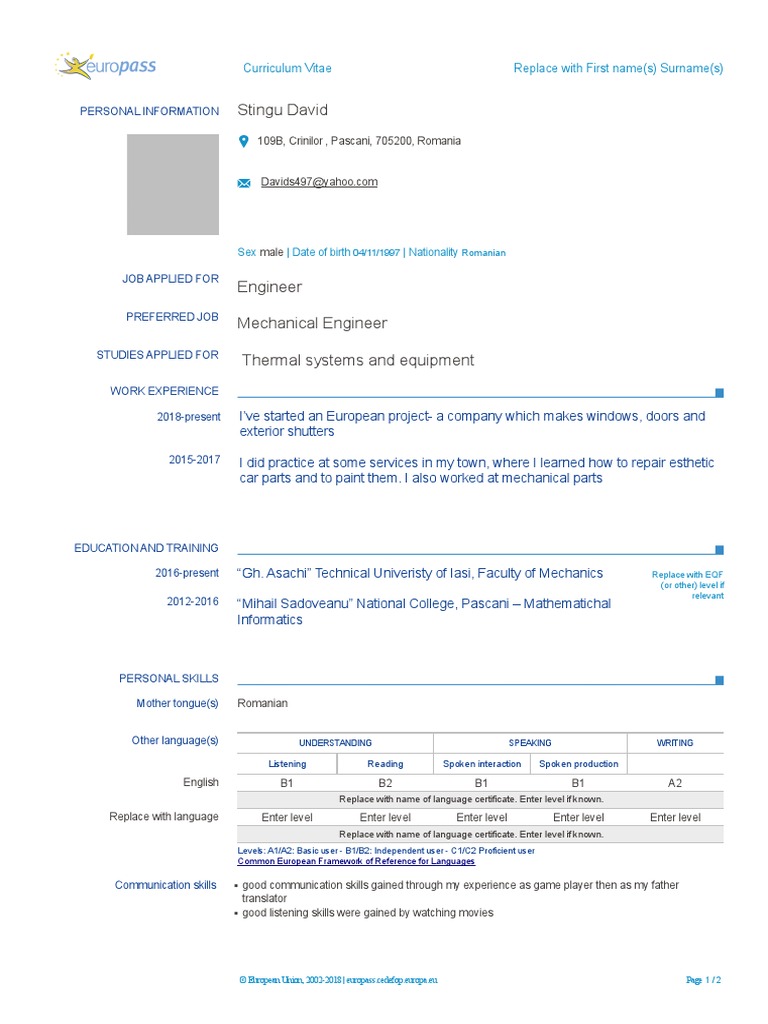 Ecv Template en | PDF | Linguistics | Cognitive Science