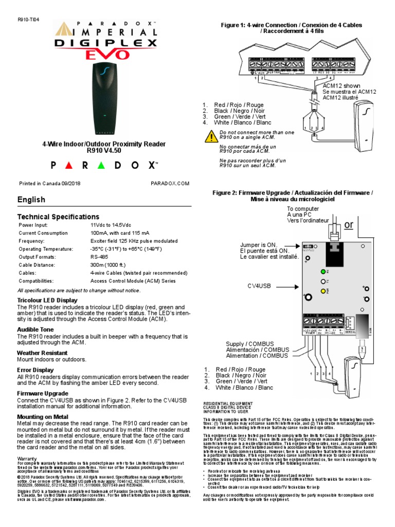 Paradox - 4 - Wire Indoor/Outdoor Proximity Reader R910-TI04 | Download ...