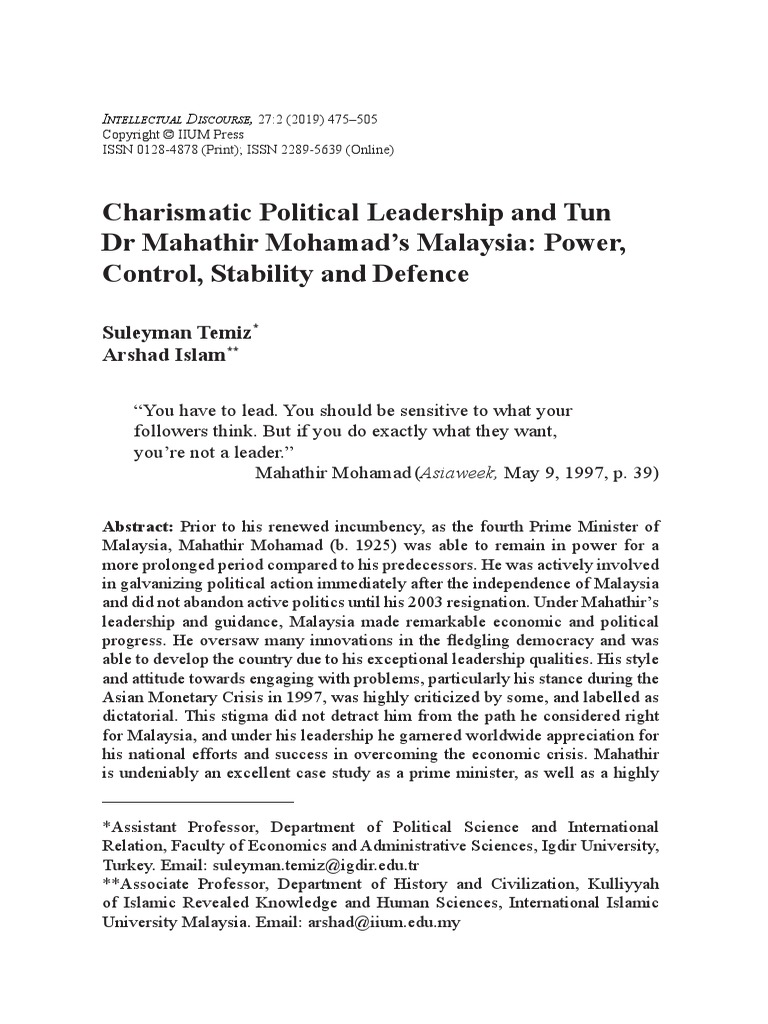 Charismatic Political Leadersh | PDF | Leadership | Malaysia