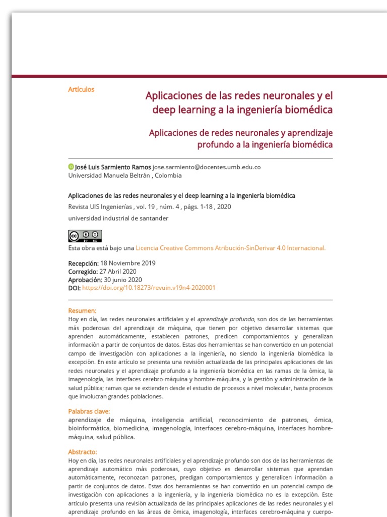 Aplicaciones de las redes neuronales y el deep learning a la ingeniería biomédica | PDF | Red ...
