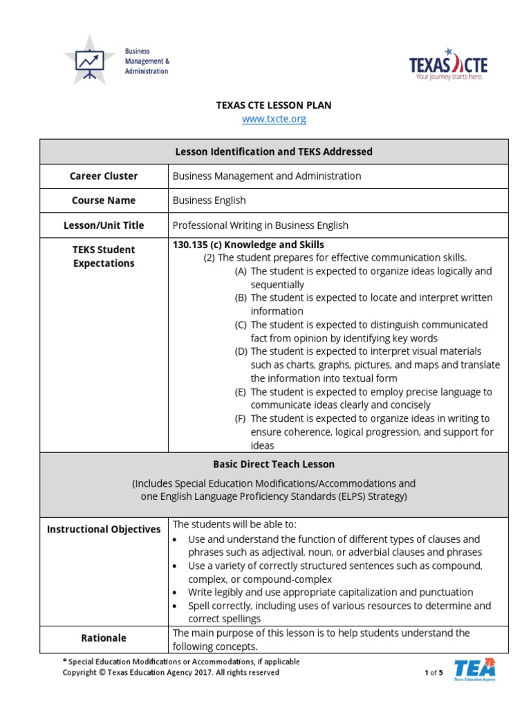 Lesson Plan-Business English Professional Writing | PDF ...