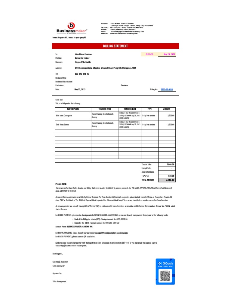 05 0150 ISupport Billing Statement | PDF | Receipt | Value Added Tax