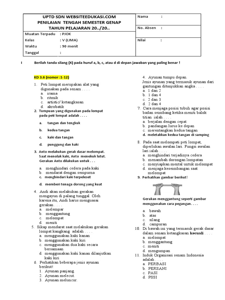 Soal PTS 2 PJOK Kelas 5 K13 | PDF