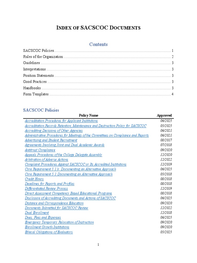 SACSCOC Accreditation Document Index | PDF | Discovery (Law) | Board Of ...