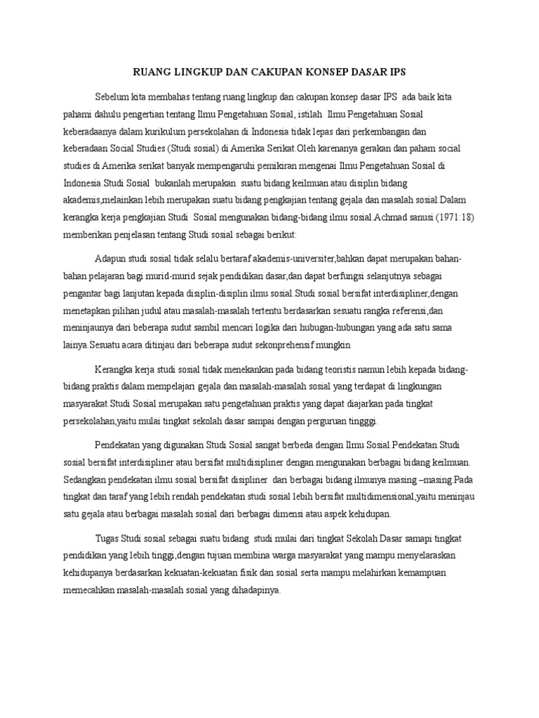 Ruang Lingkup Dan Cakupan Konsep Dasar Ips | PDF
