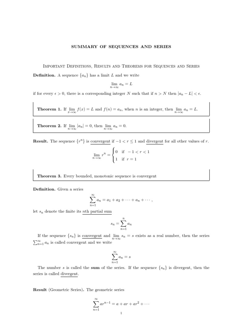 Summary - Series and Sequences | PDF | Power Series | Sequence