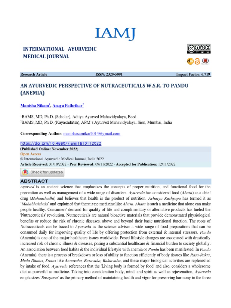 International Ayurvedic Medical Journal: An Ayurvedic Perspective of ...