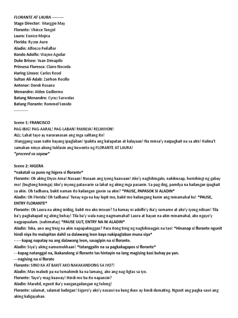 Florante at Laura Script | PDF