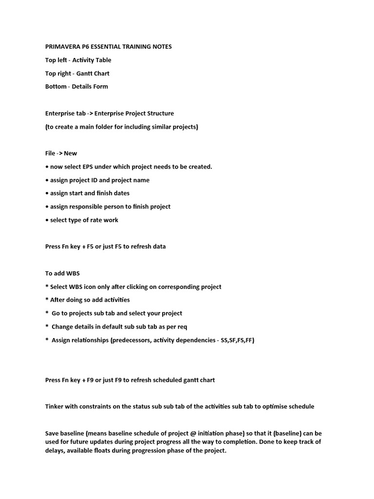 Primavera P6 Essential Training Notes Pdf