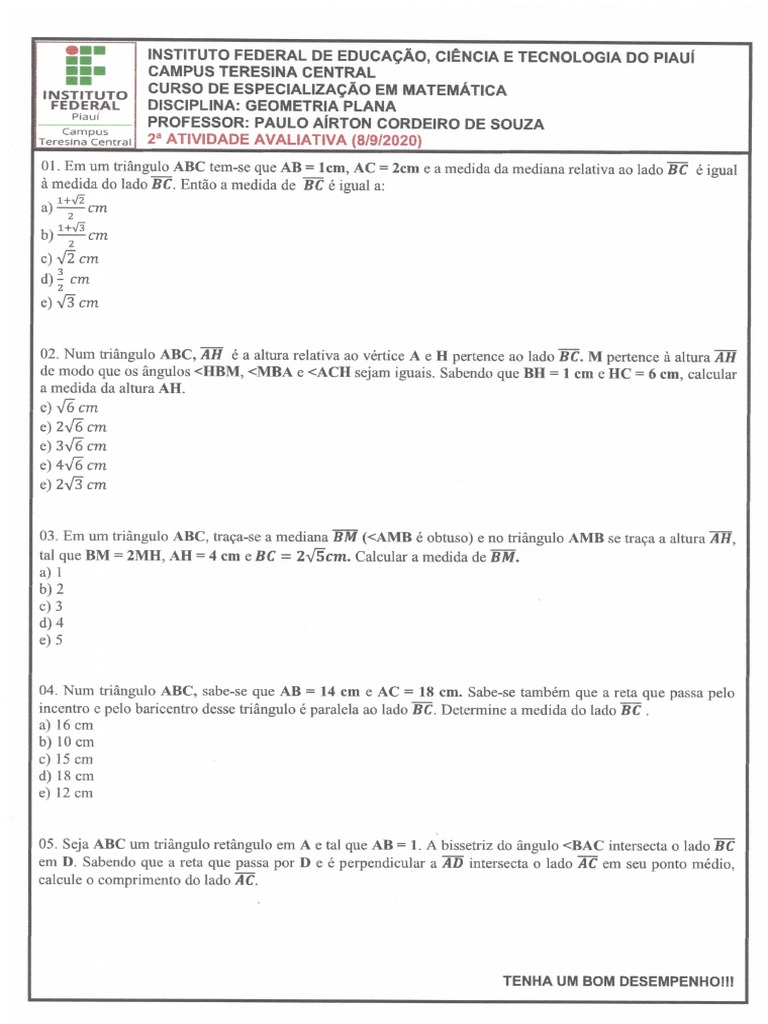 Exercícios resolvidos de geometria euclidiana plana | PDF