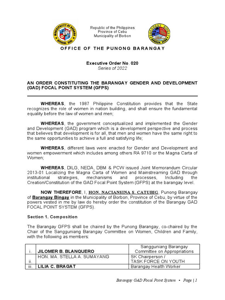 2022 - 020 - EO Gad Focal Point System | PDF | Gender And Development ...