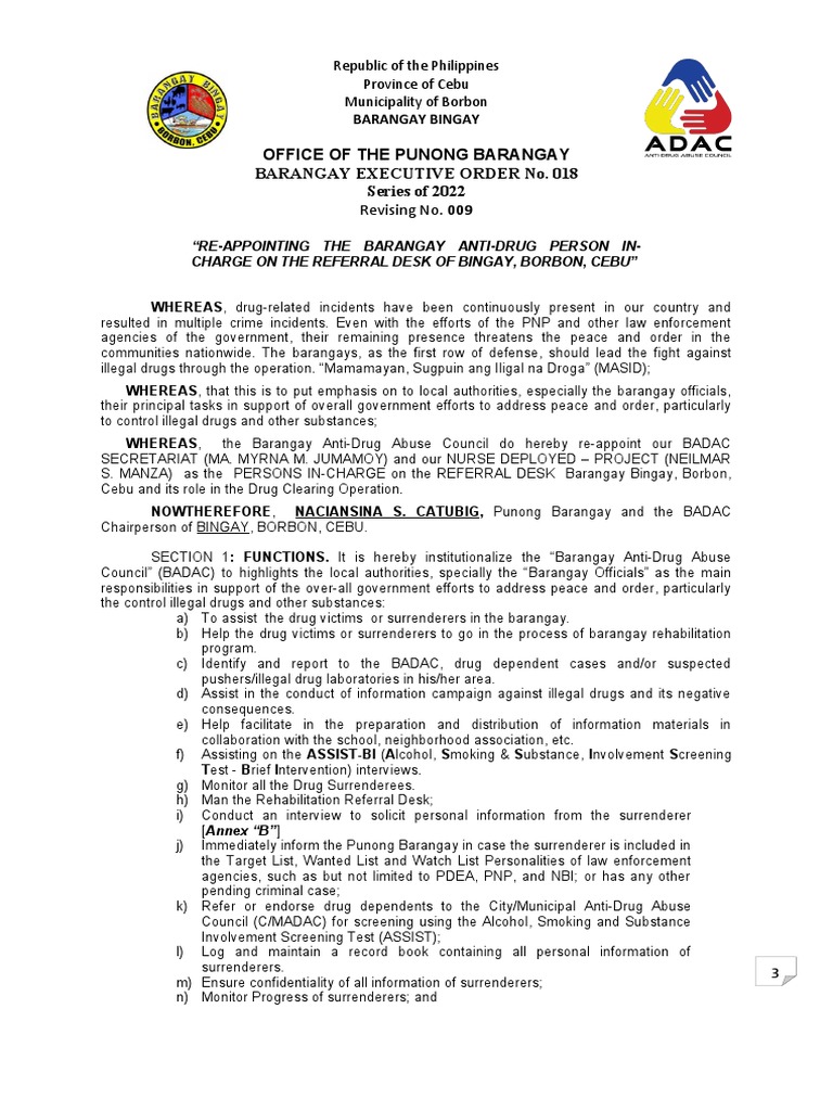 018 REFERRAL DESK rev-EO-07 | PDF | Substance Abuse | Crimes