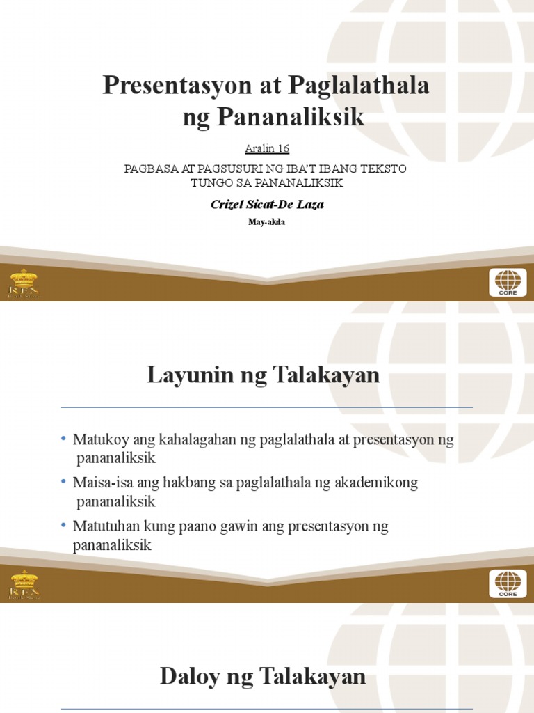 Aralin 16 Presentasyon at Paglalathala NG Pananaliksik | PDF