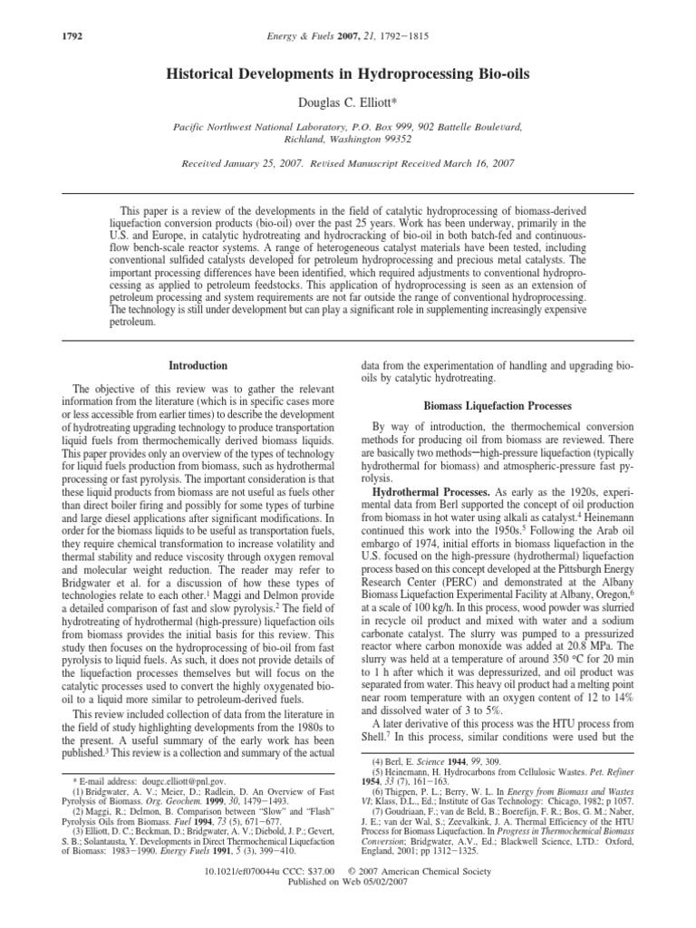 Historical Developments in Hydroprocessing Bio-Oils | PDF | Pyrolysis | Cracking (Chemistry)