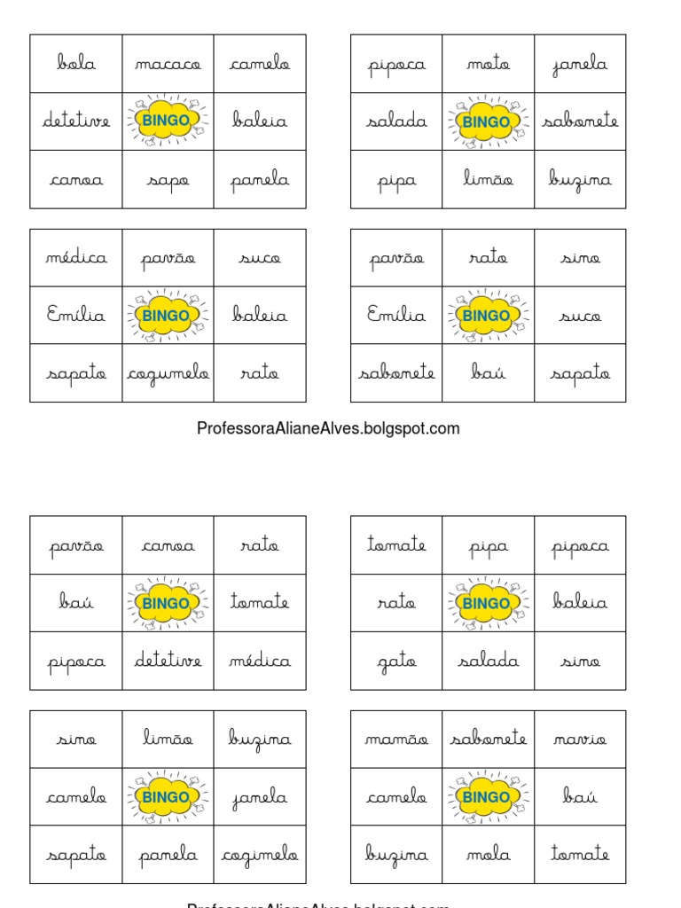 Bingo Sílabas Simples - Letra Cursiva | PDF