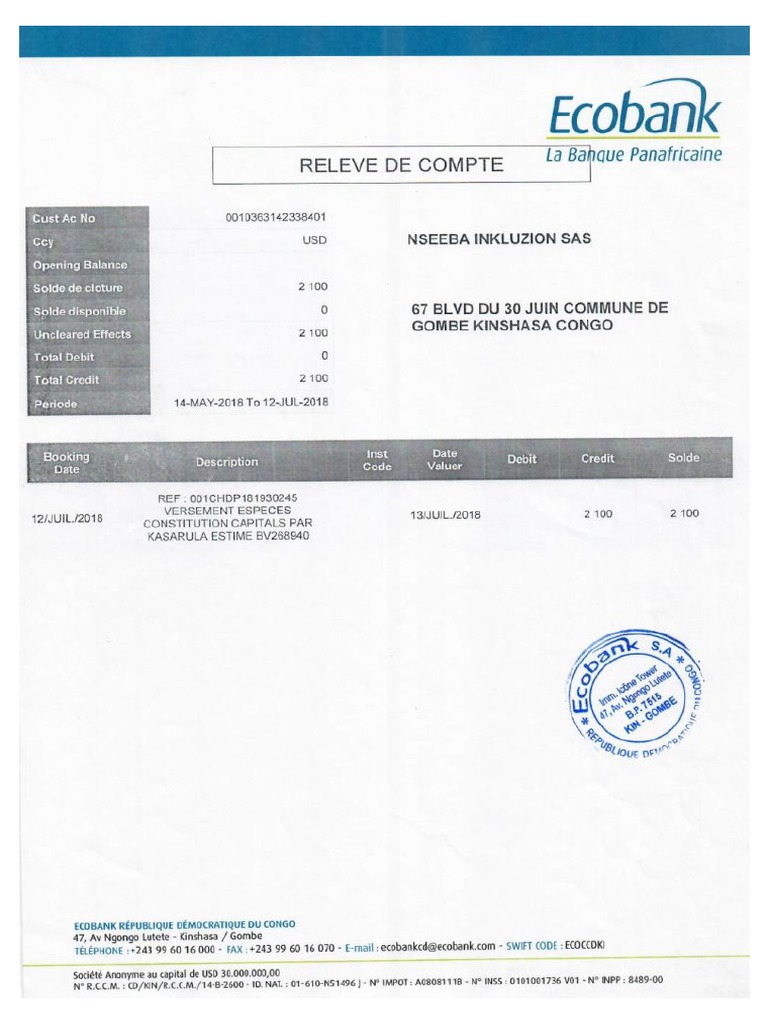 PREUVE DE FOND ECOBANK | PDF