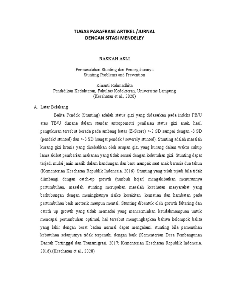 TUGAS PARAFRASE DAN MENDELEY | PDF