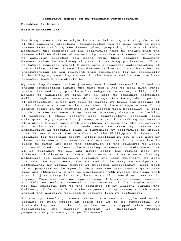 Narrative Report of My Teaching Demonstration | PDF | Communication ... Narrative Report of My Teaching Demonstration | PDF | Communication ...