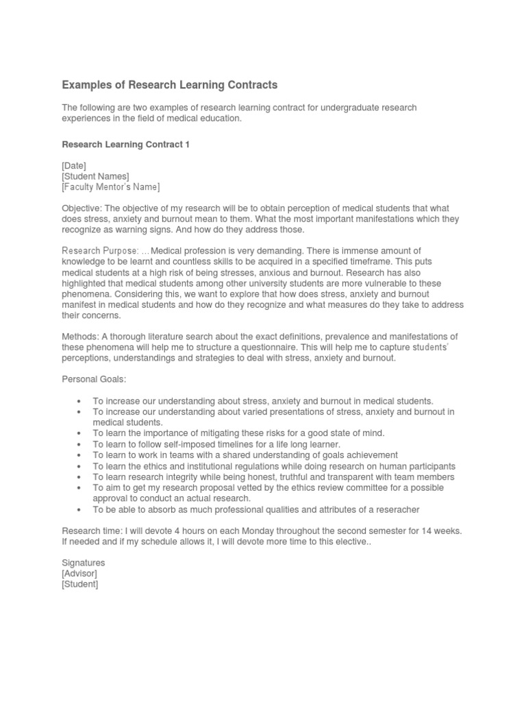 Examples of Research Learning Contracts | PDF | Occupational Burnout ...