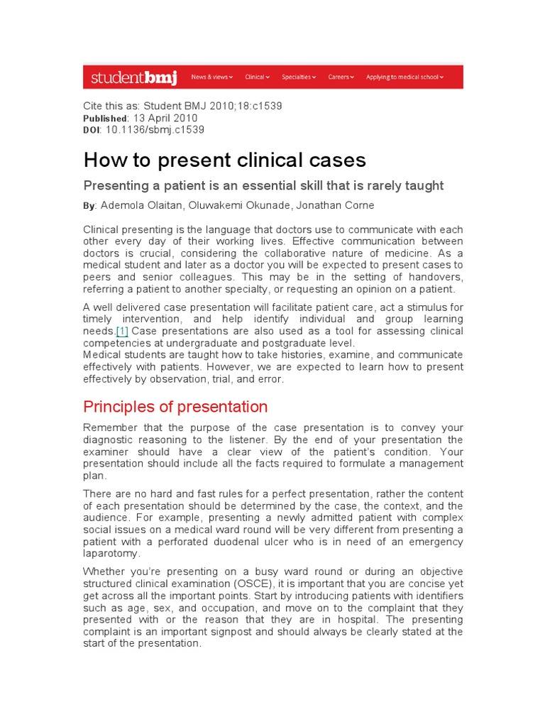 BMJ Present Clinical Cases | PDF | Physical Examination | Medical School