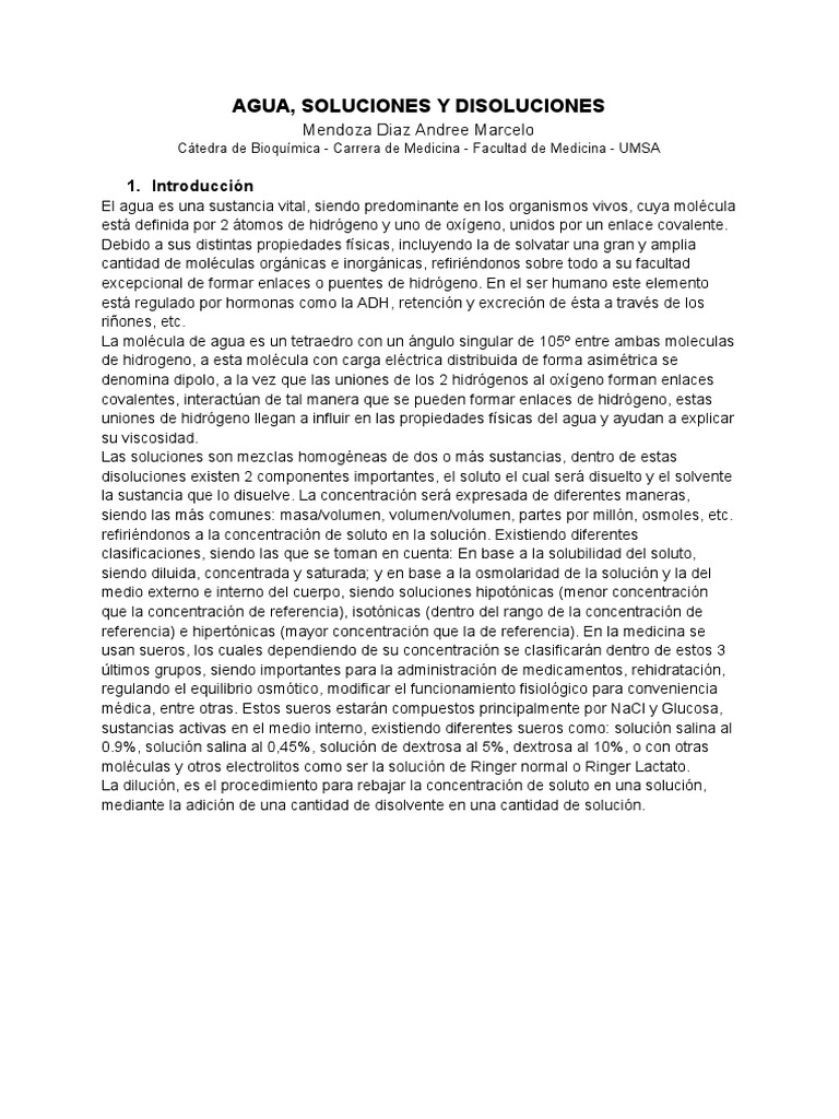 Agua, Soluciones y Disoluciones | PDF | Concentración | Hidrógeno