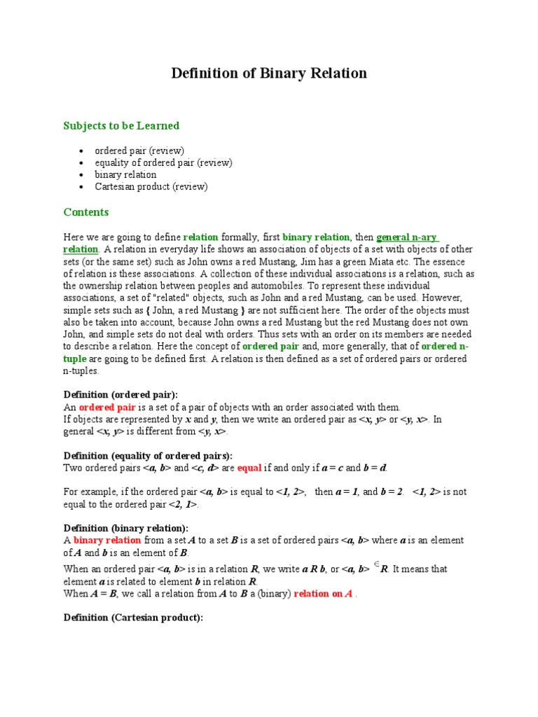 Definition of Binary Relation | PDF | Mathematical Analysis | Semantics
