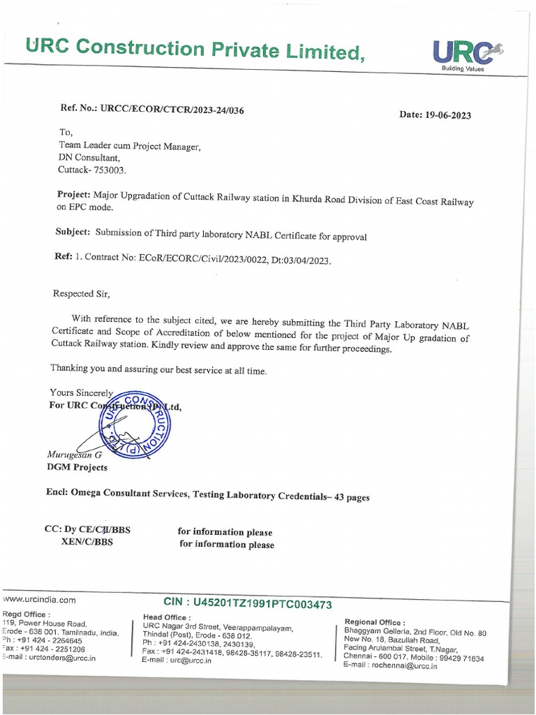 036 Submission of Third Party Laboratory NABL Certificate For Approval ... 036 Submission of Third Party Laboratory NABL Certificate For Approval ...