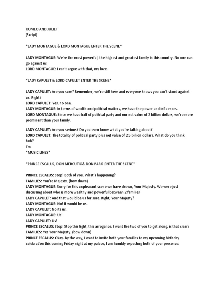 Script Romeojuliet | PDF | Characters In Romeo And Juliet | Theatre ...