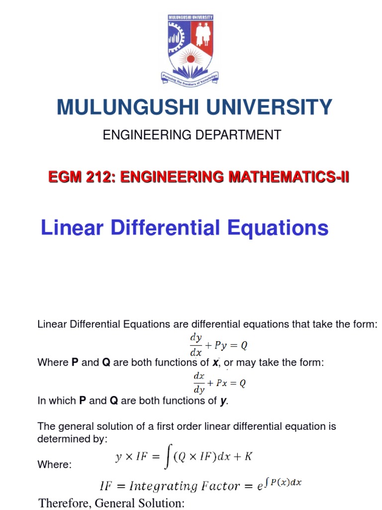 EGM 212 Linear Differential Equations | PDF | Teaching Methods & Materials