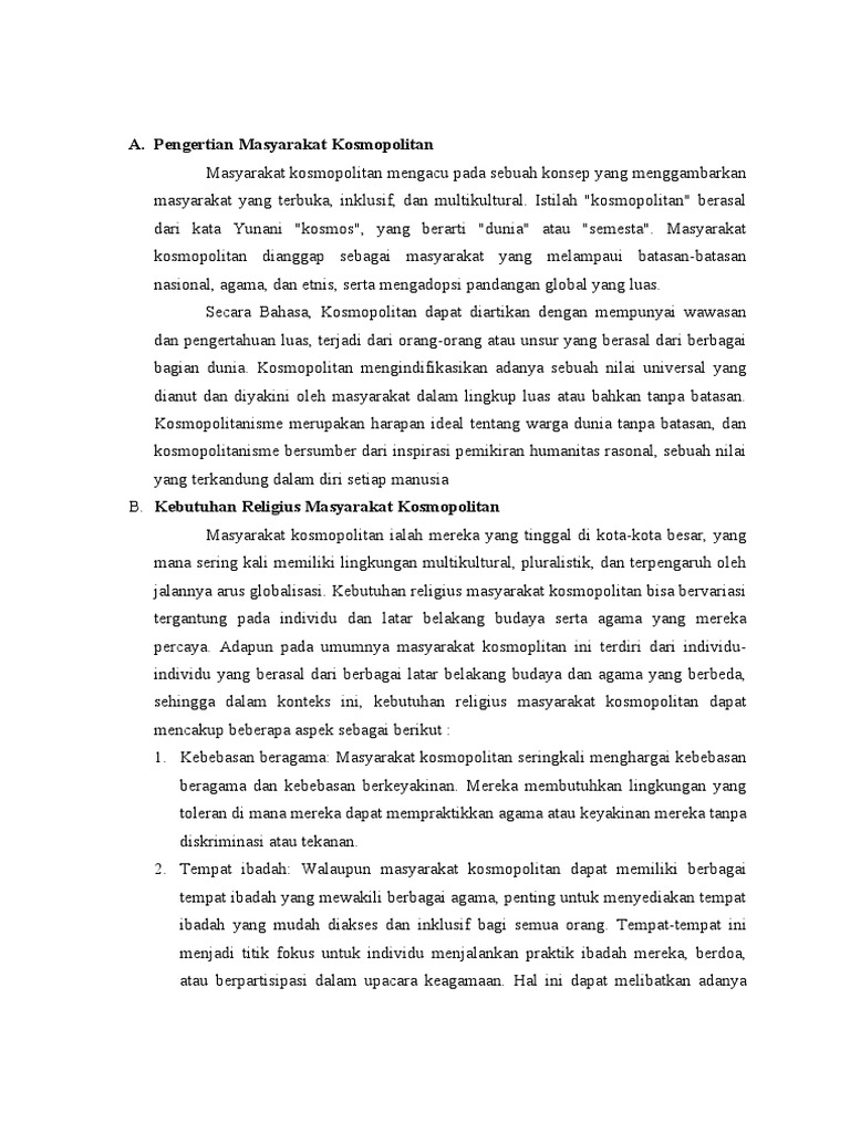 Kebutuhan Religius Masyarakat Kosmopolitan Dalam Pendidikan Islam | PDF
