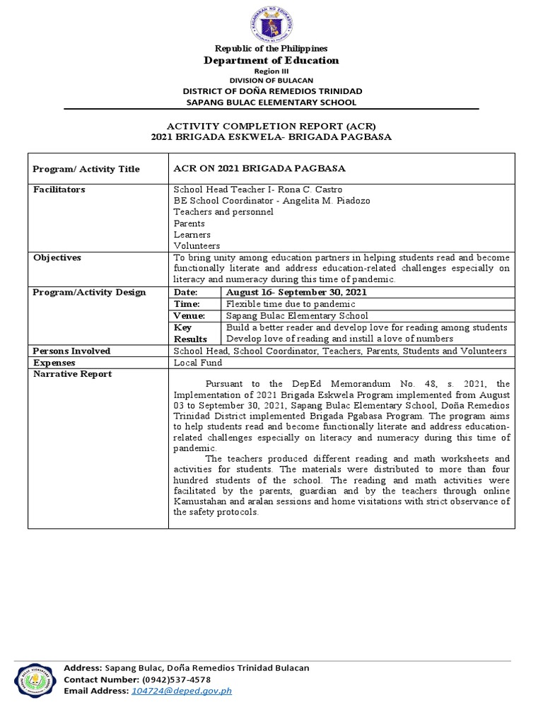 ACR BE Brigada Pagbasa | Download Free PDF | Behavior Modification | Learning