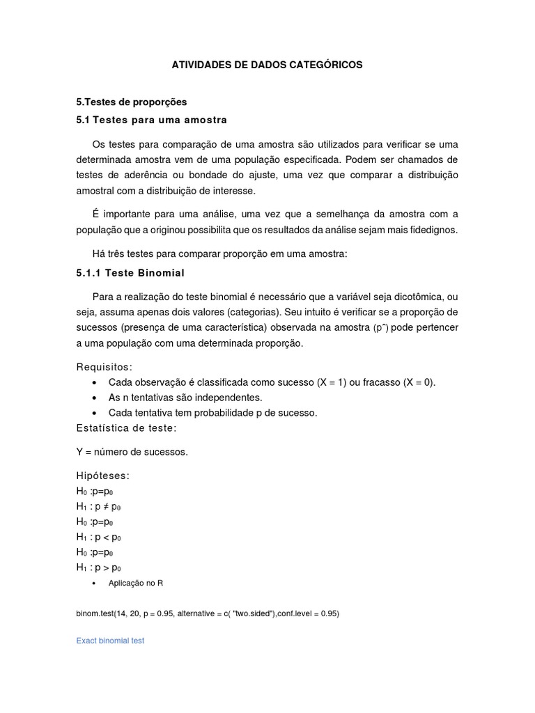 ATIVIDADES DE DADOS CATEGÓRICOS | PDF | Distribuição de probabilidade ...