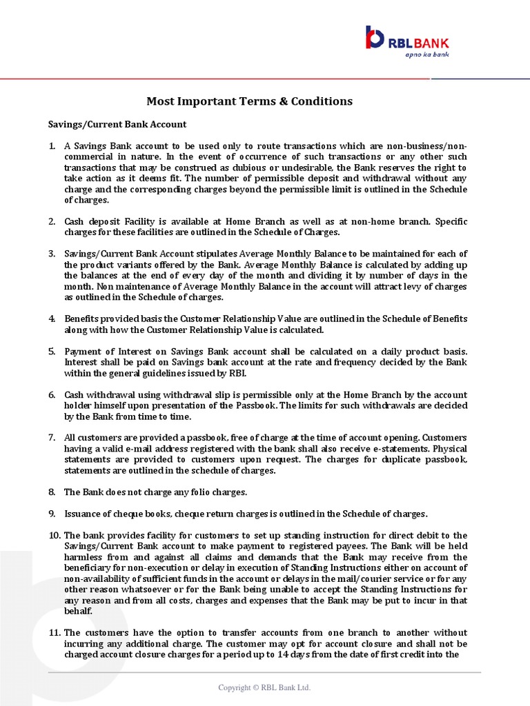 Most Important TNC | PDF | Banks | Debit Card