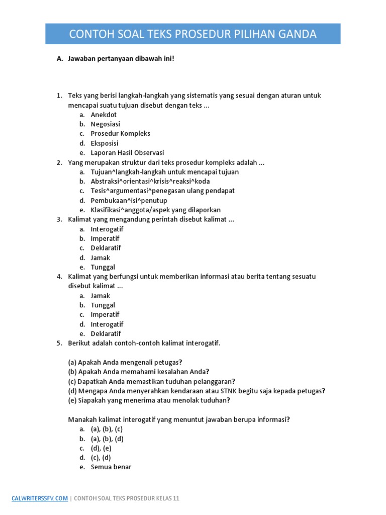Soal Teks Prosedur Kelas 11 PG dan Essay | PDF | Seni & Disiplin Bahasa