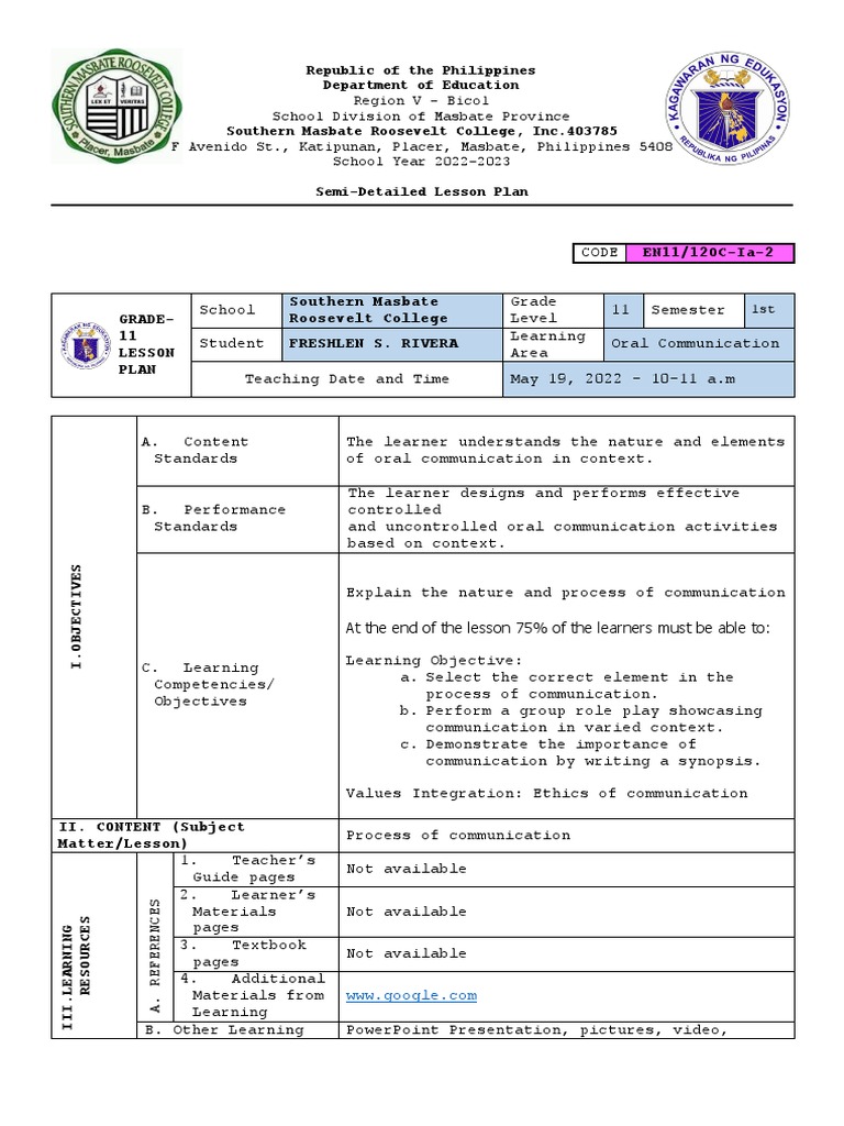 Lesson Plan | PDF | Communication | Lesson Plan