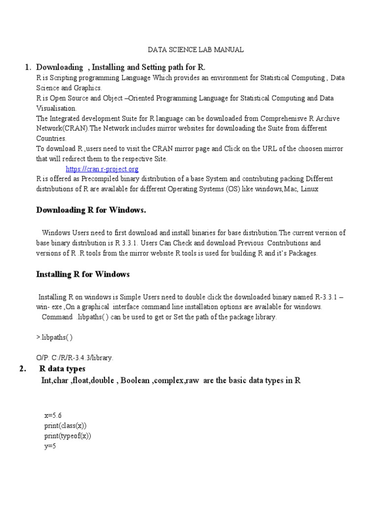 Lab Manual Page No 1 | PDF | R (Programming Language) | Microsoft Windows Lab Manual Page No 1 | PDF | R (Programming Language) | Microsoft Windows