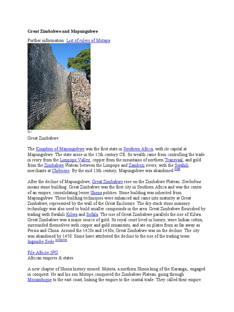 Great Zimbabwe and Mapungubwe Overview | PDF | Bantu | Linguistics