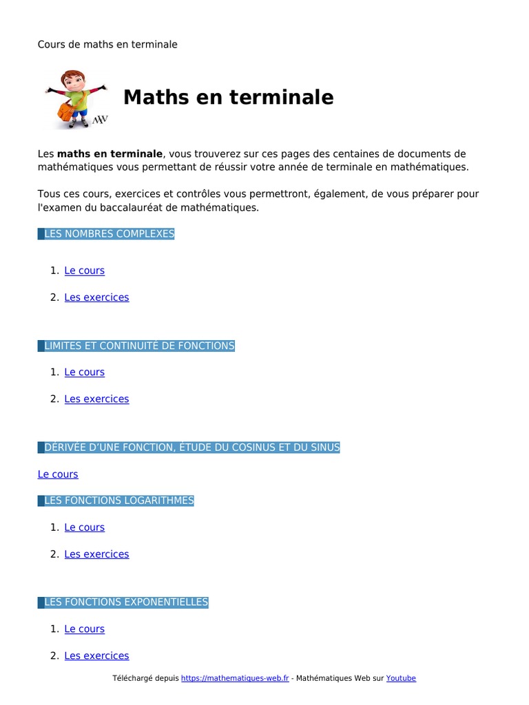 Maths Terminale - Cours Et Exercices Corriges | PDF