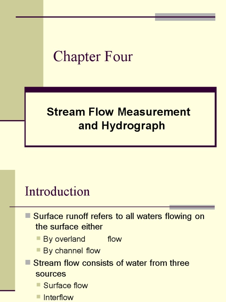 Chapter Four: Stream Flow Measurement and Hydrograph | PDF | Discharge (Hydrology) | Surface Runoff