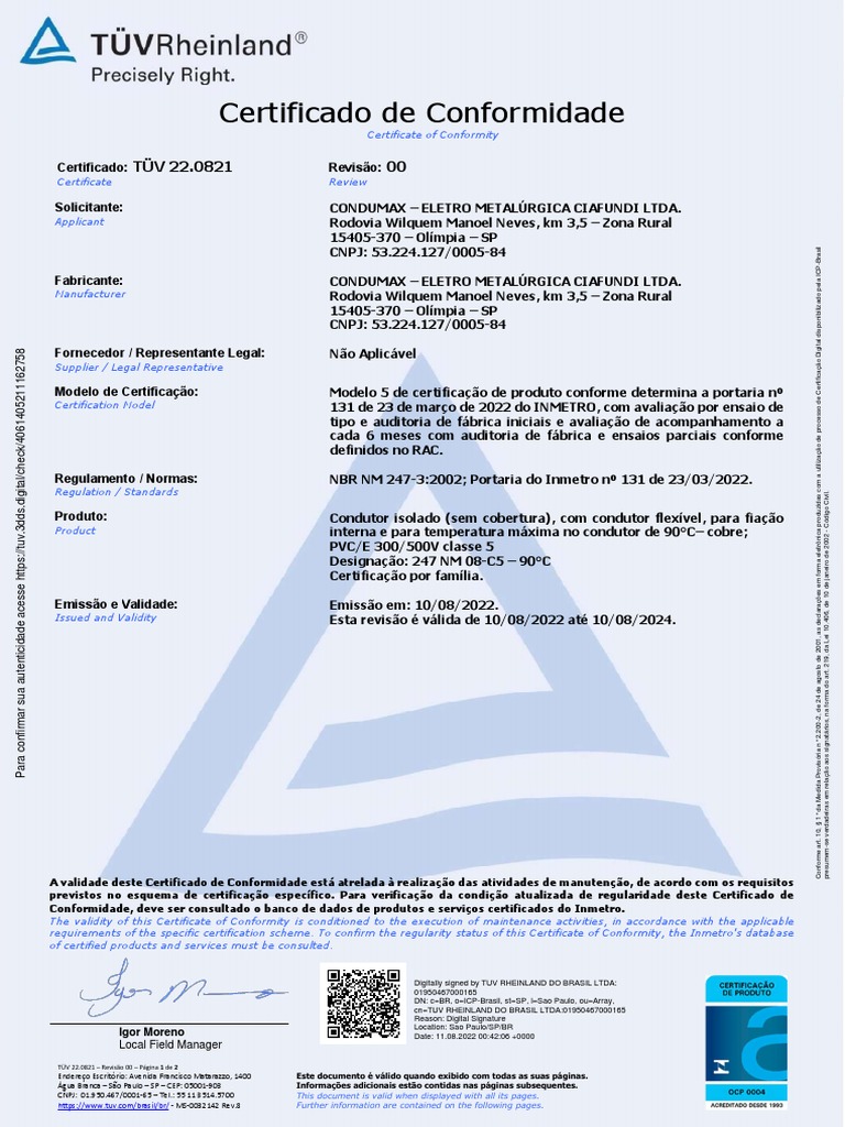 22.0821 - Cabo Antichama Flex 90ºC 300 500V - NBR NM 247-3 Rev.00 | PDF