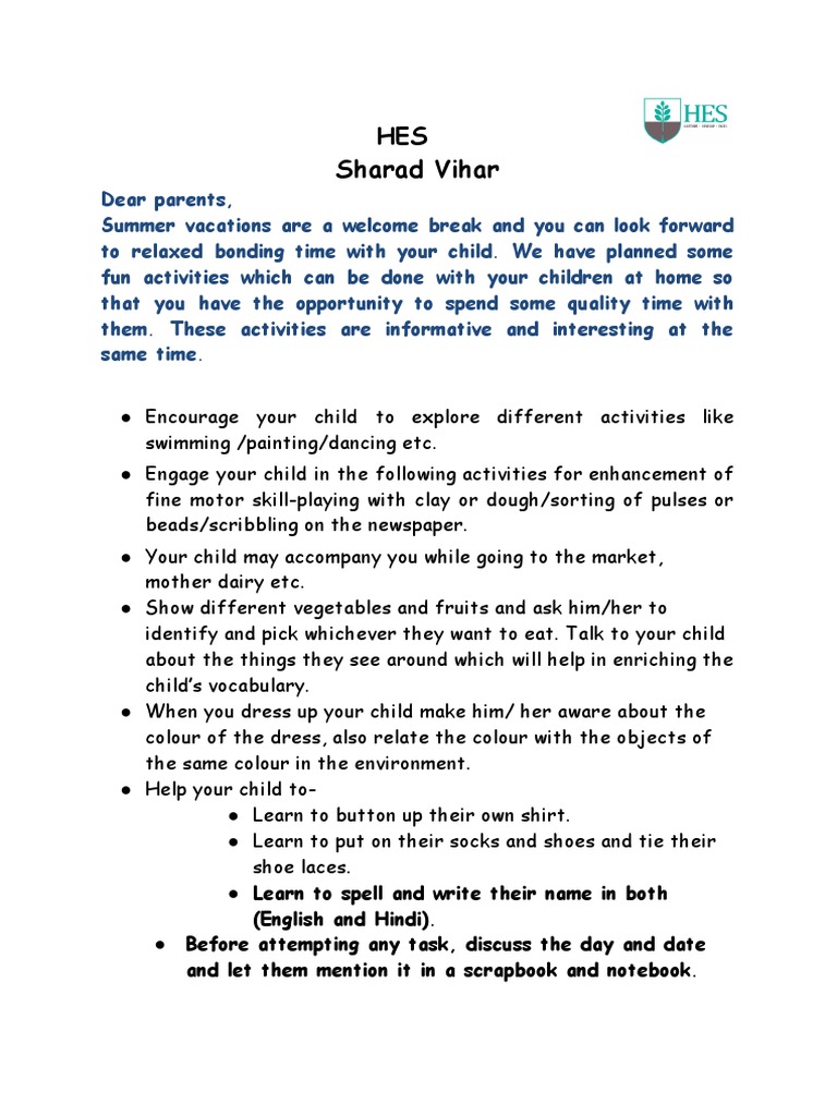 Ukg Holiday Homework 2023-24 | PDF