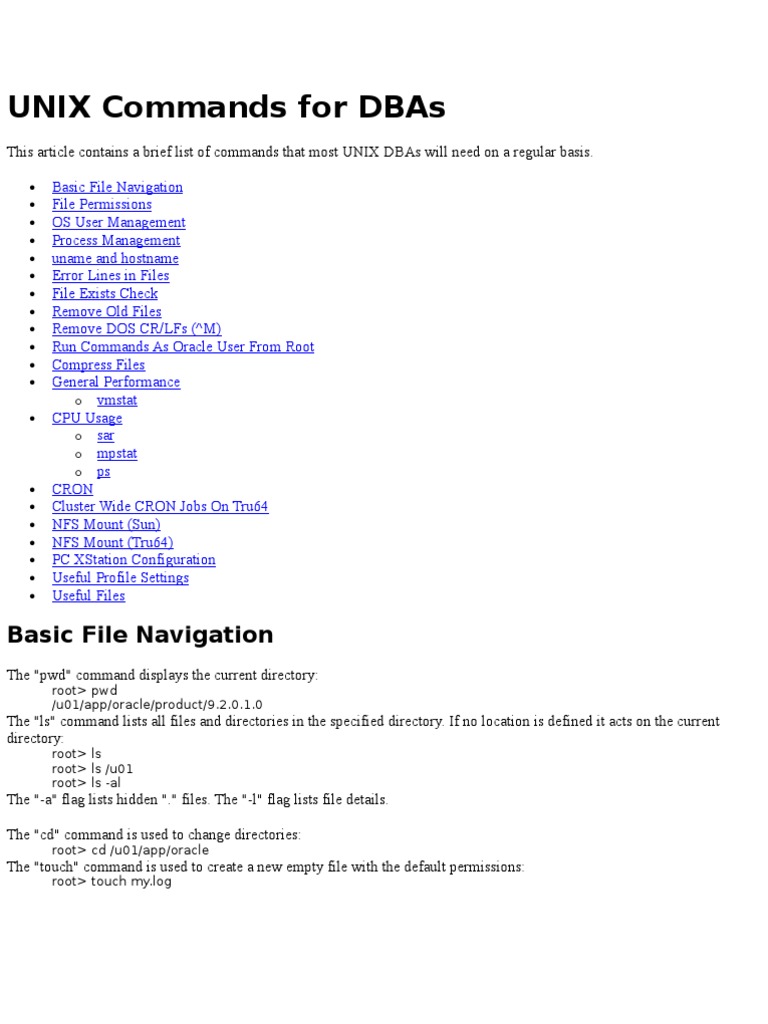 UNIX Commands For DBAs | PDF | Computer File | Computer Architecture