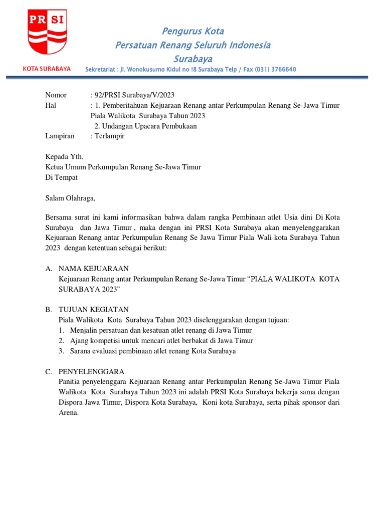 Undangan Piala Walikota Sby | PDF