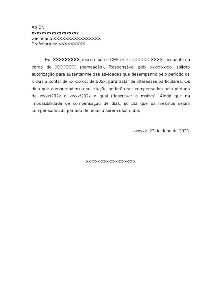 Solicitação De Folga Do Trabalho Modelo Pdf